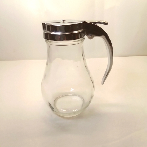 Dripcut | Dining | Vtg Dripcut Clear Glass Chrome Syrup Pitcher ...